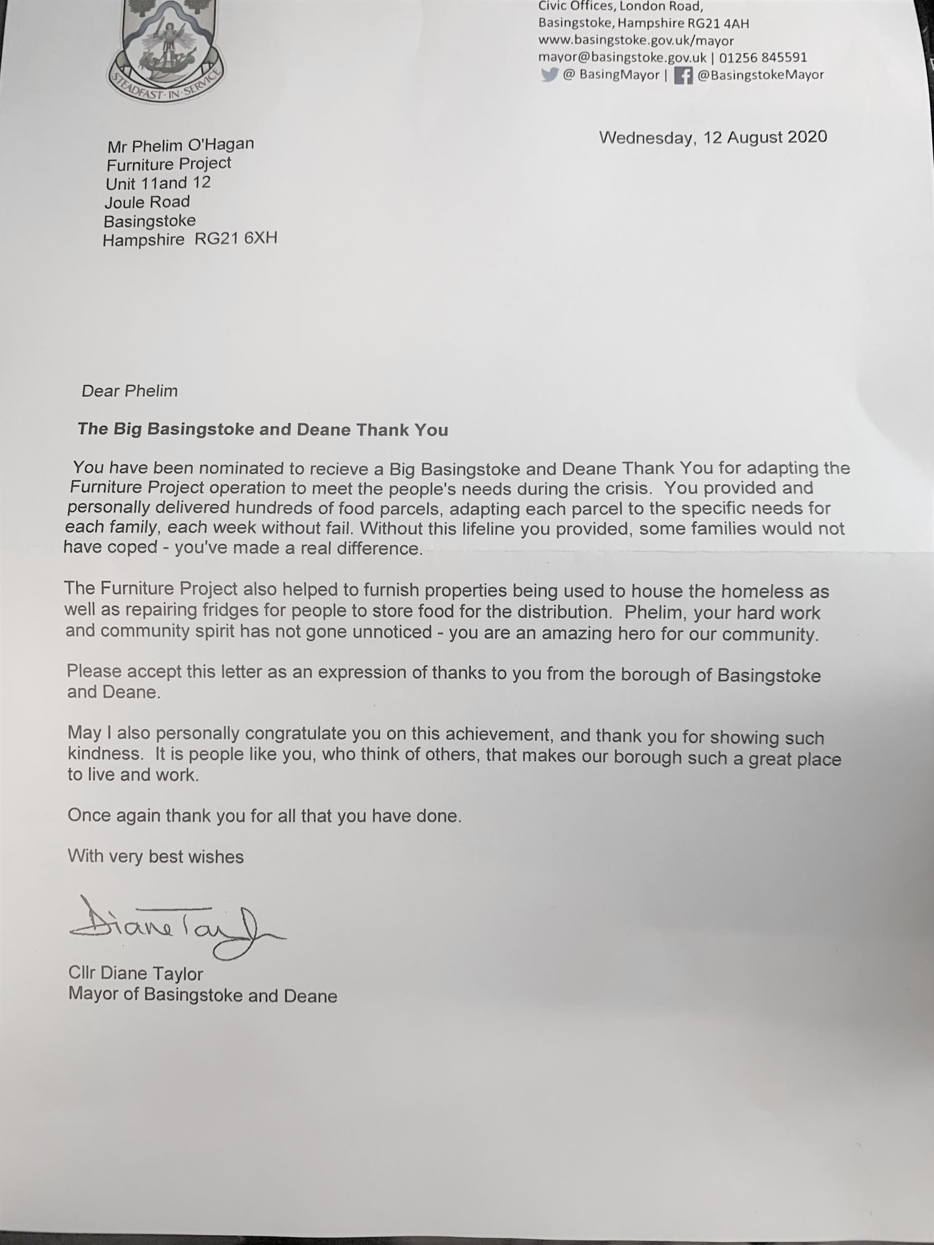 Thank you from the Mayor of Basingstoke - The Newbury Community ...